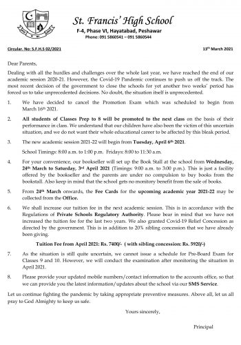 ST. FRANCIS' – High School, Peshawar.