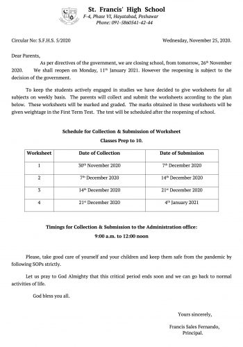 ST. FRANCIS' – High School, Peshawar.