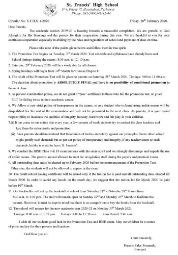 ST. FRANCIS' – High School, Peshawar.